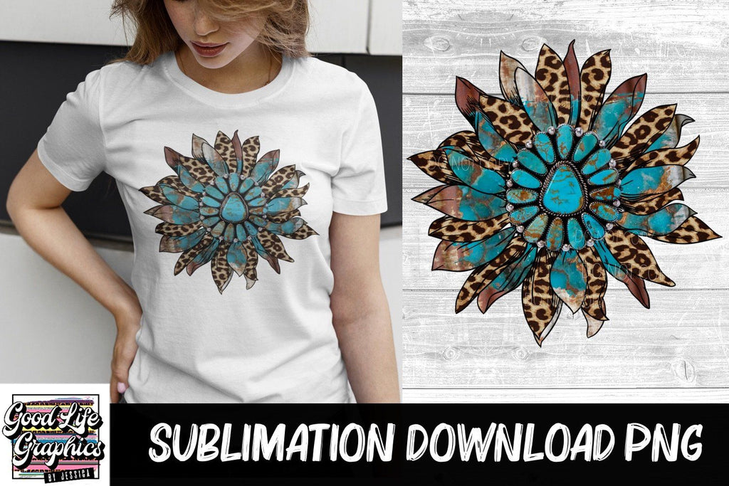 Sublimation design-turquoise leopard sunflower - So Fontsy