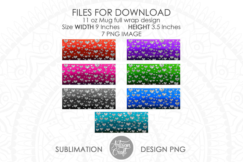 Sublimation mug designs silver glitter hearts | So Fontsy