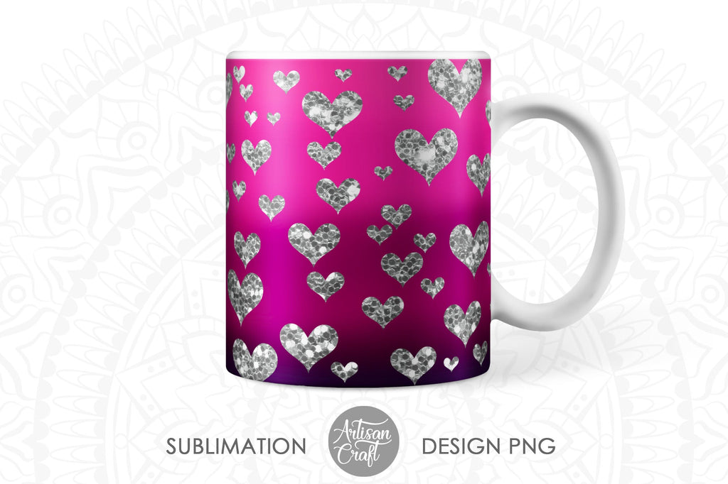 Sublimation mug designs silver glitter hearts | So Fontsy