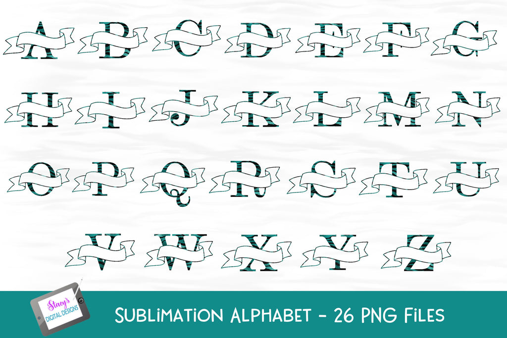Sublimation Split Letters - Black and teal monogram set A-Z - So Fontsy
