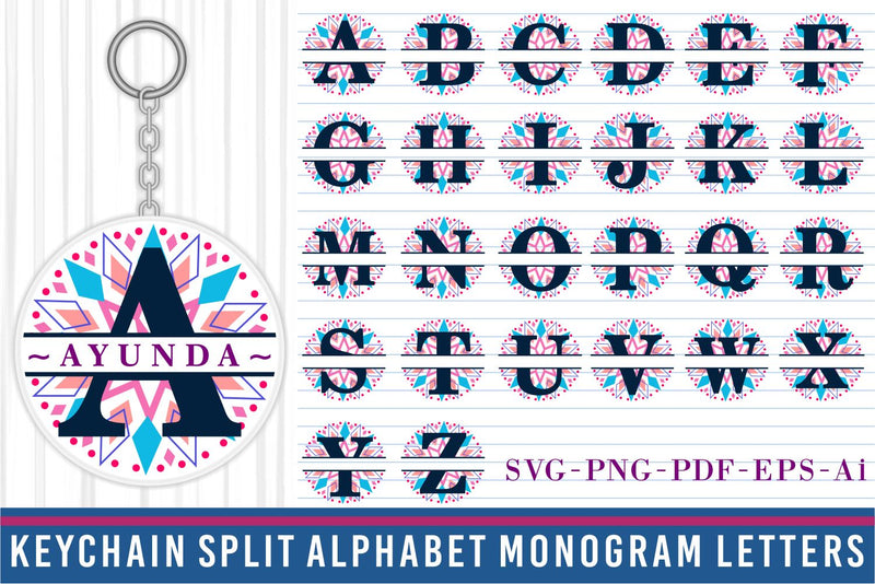Sublimation Split monogram Letters SVG Set A-Z, Keychain SVG, Mug ...
