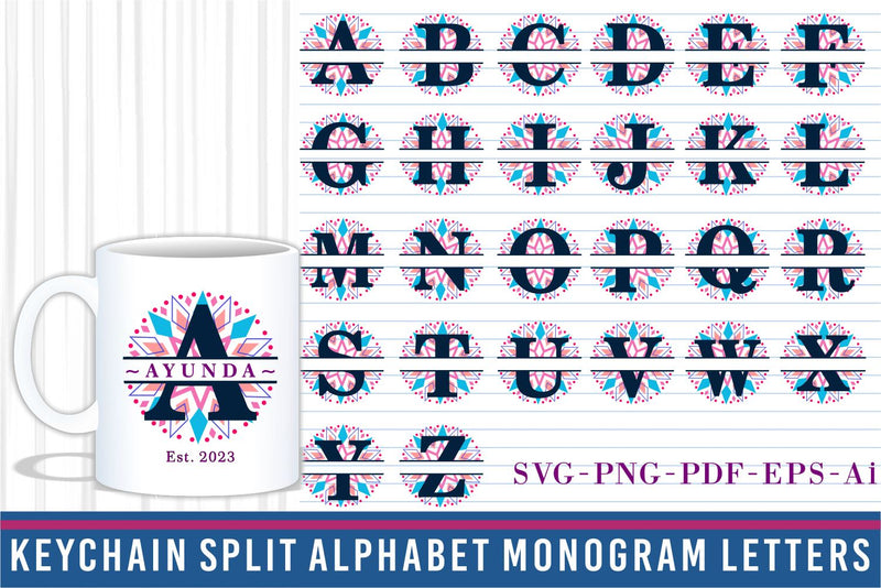 Sublimation Split monogram Letters SVG Set A-Z, Keychain SVG, Mug ...