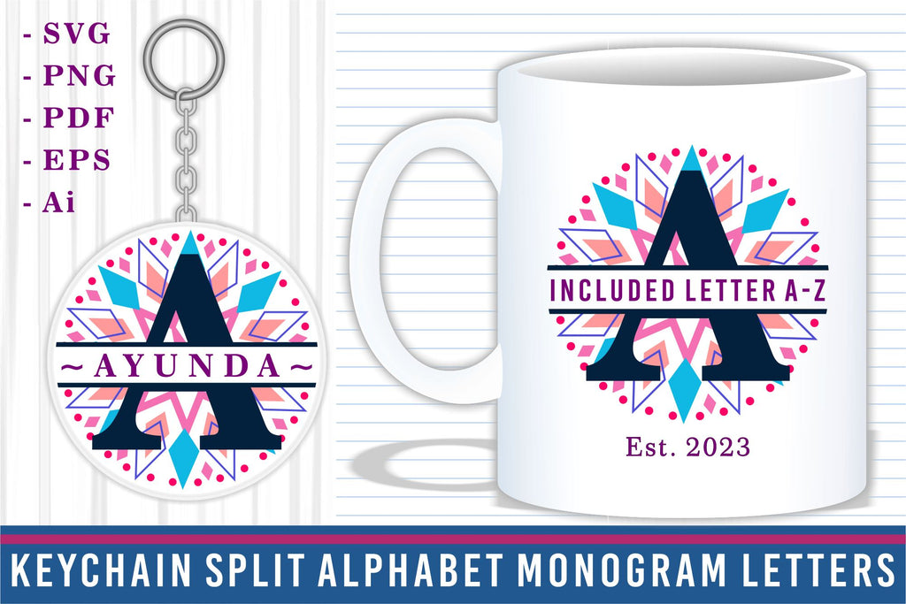 Sublimation Split monogram Letters SVG Set A-Z, Keychain SVG, Mug ...