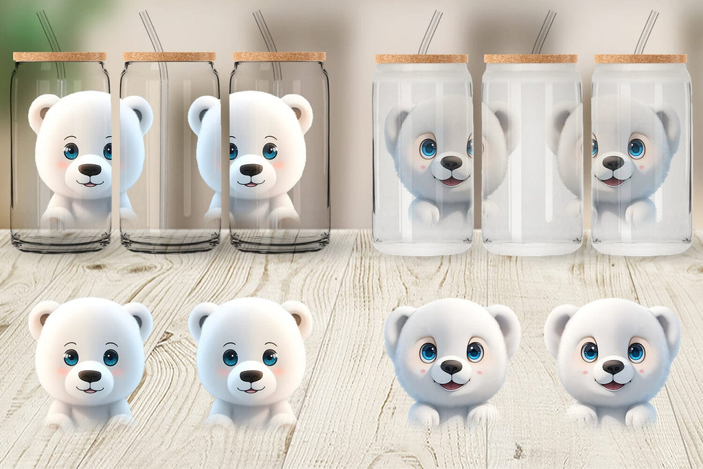 3D Furry Baby Polar Bear Glass Can Wraps - So Fontsy
