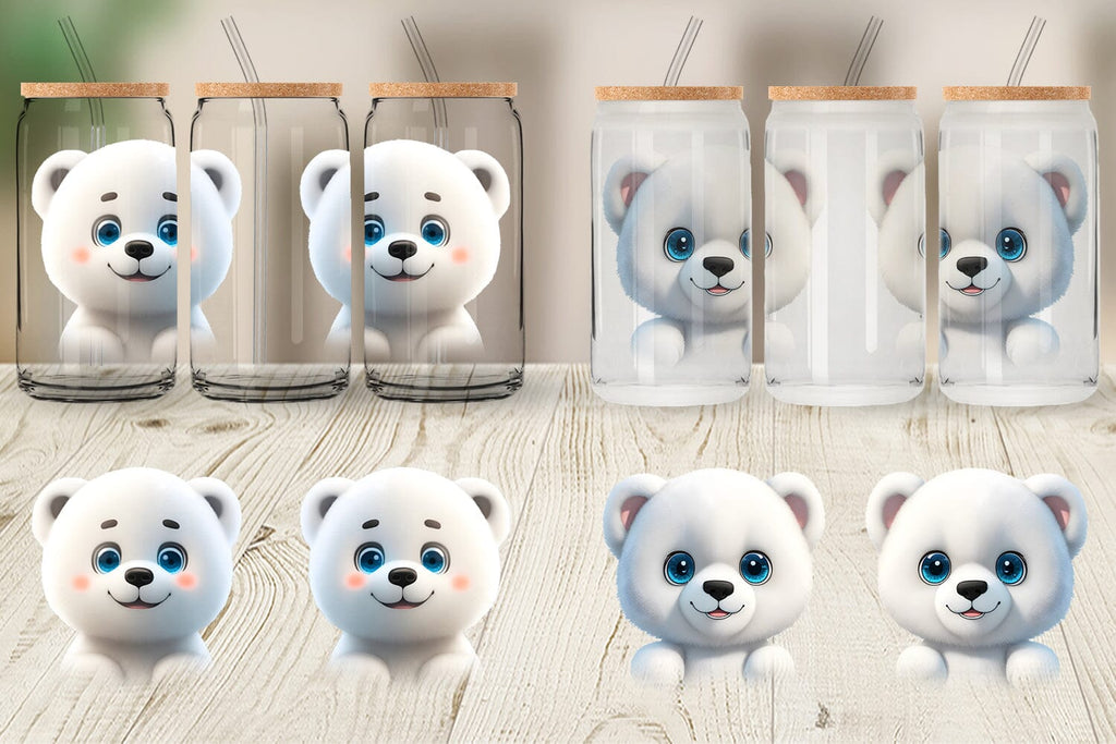 3D Furry Baby Polar Bear Glass Can Wraps - So Fontsy