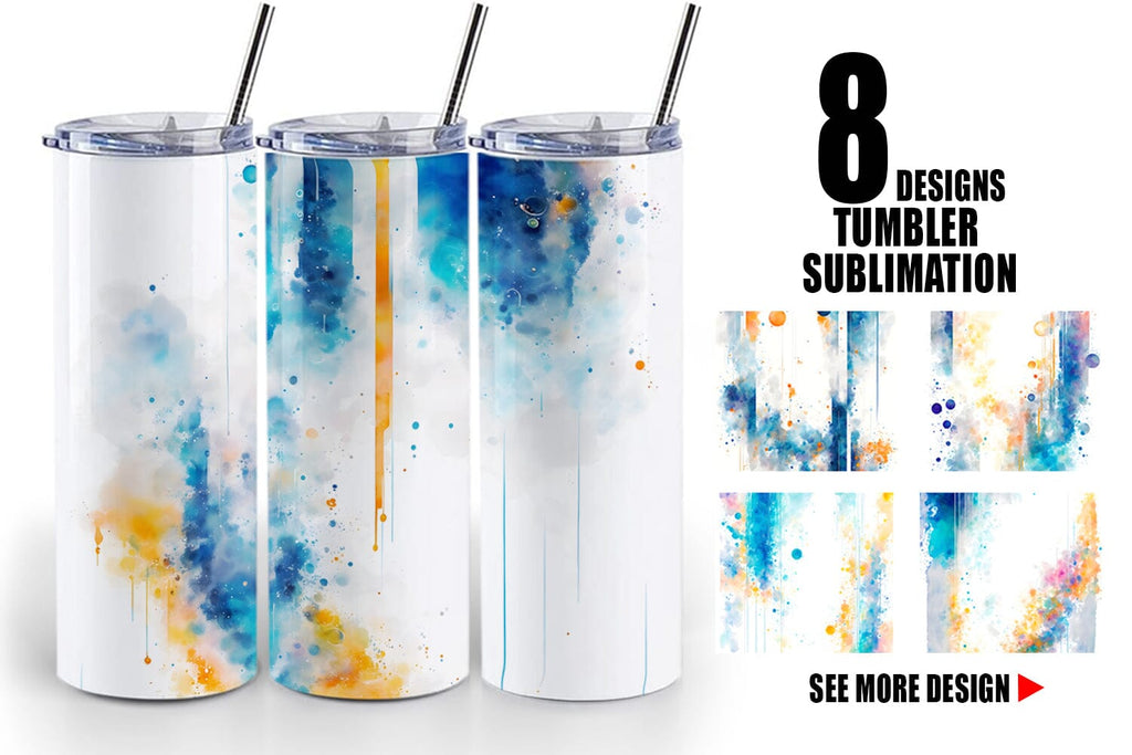 Tumbler Wraps Splashed wet watercolor - So Fontsy