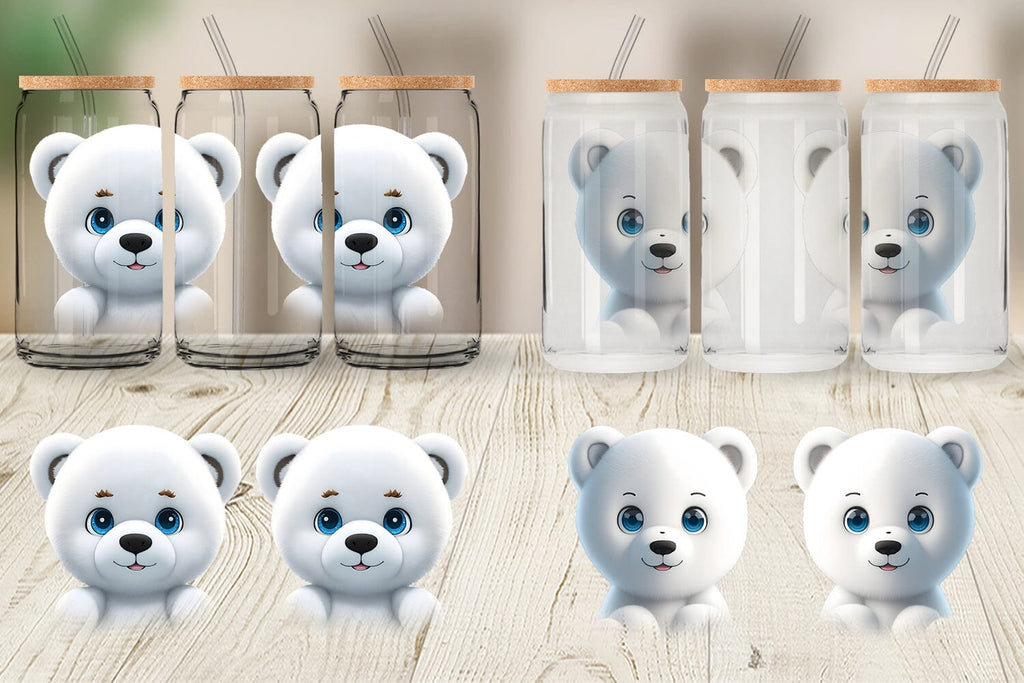 3D Furry Baby Polar Bear Glass Can Wraps - So Fontsy