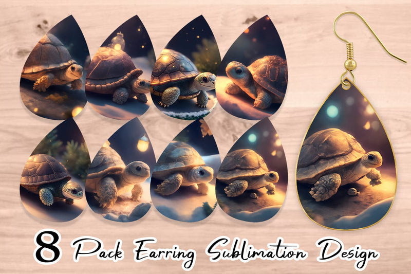 3D Turtle Christmas Earring teardrop sublimation design - So Fontsy