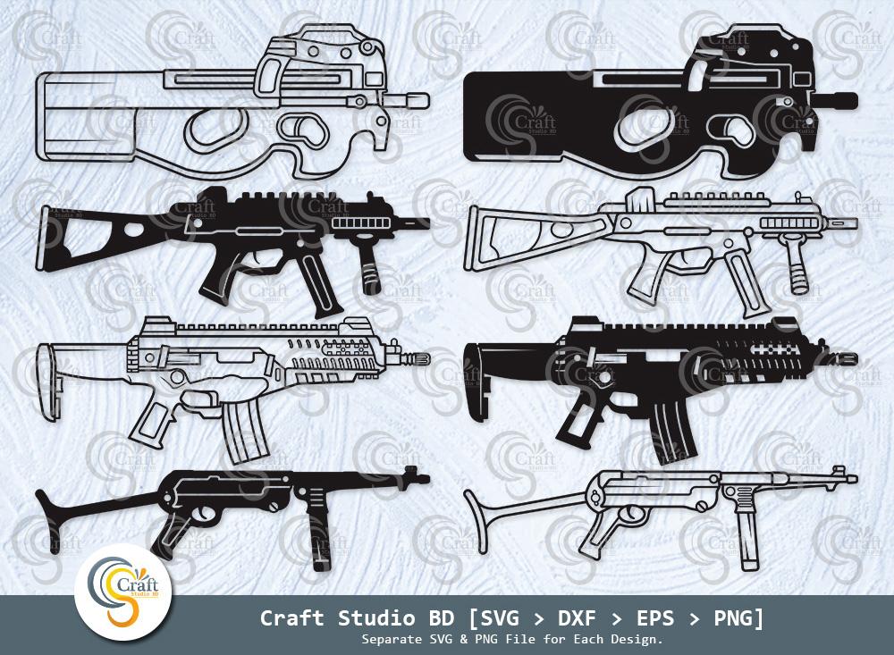 Submachine Gun Silhouette, Submachine Gun SVG, SR5-A5 Submachine Gun ...