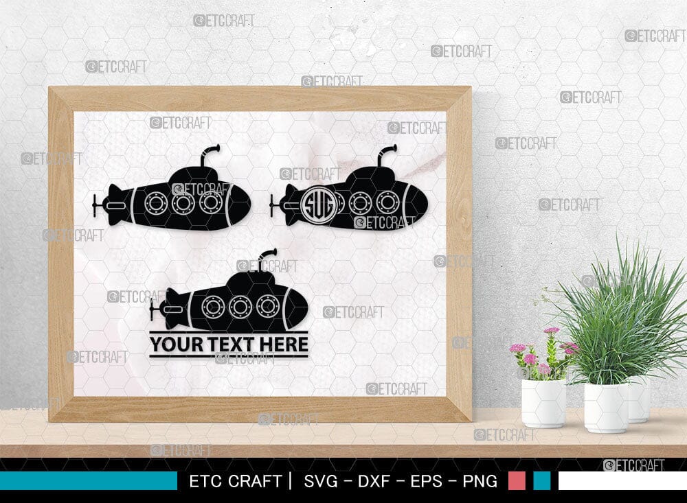 Submarine Monogram, Submarine Silhouette, Submarine Svg, Navy Svg ...