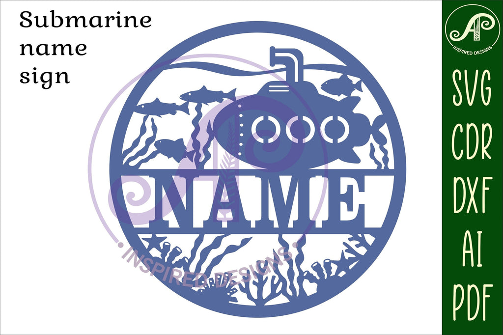 Submarine name sign svg laser cut template - So Fontsy