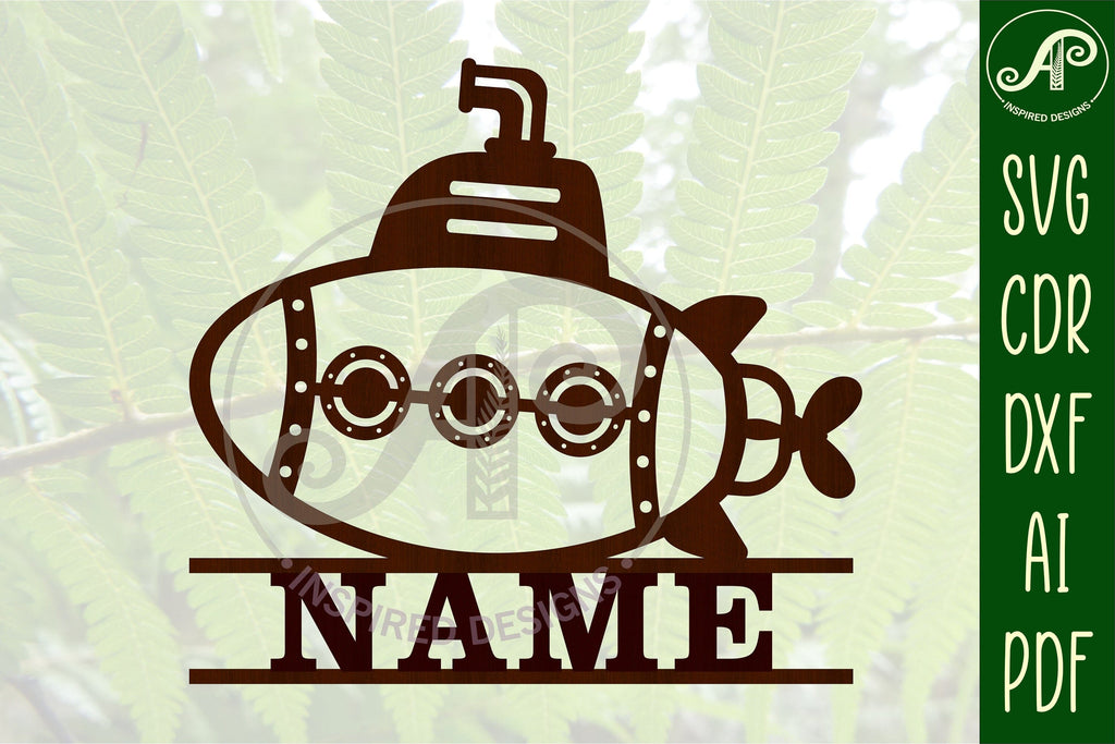 Submarine theme Name sign svg laser cut template - So Fontsy