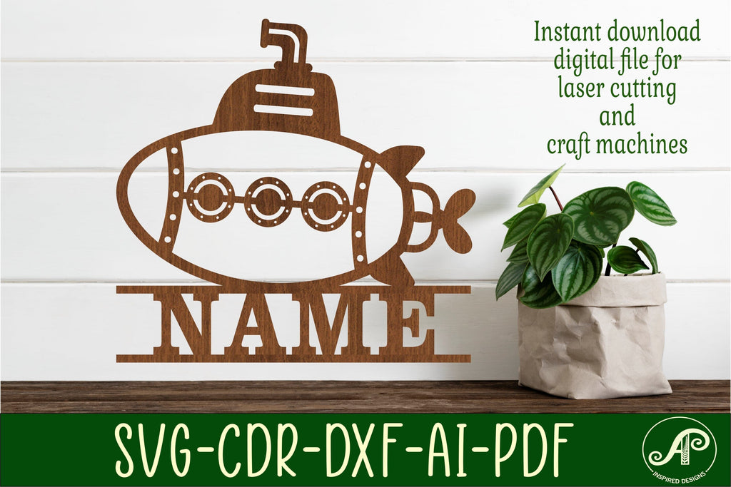Submarine theme Name sign svg laser cut template - So Fontsy