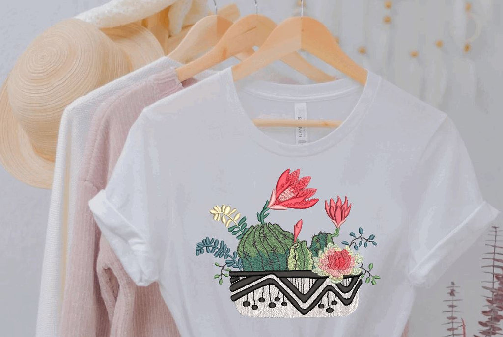 Succulent in a Pot, Cactus, Flower Machine Embroidery Design - So Fontsy