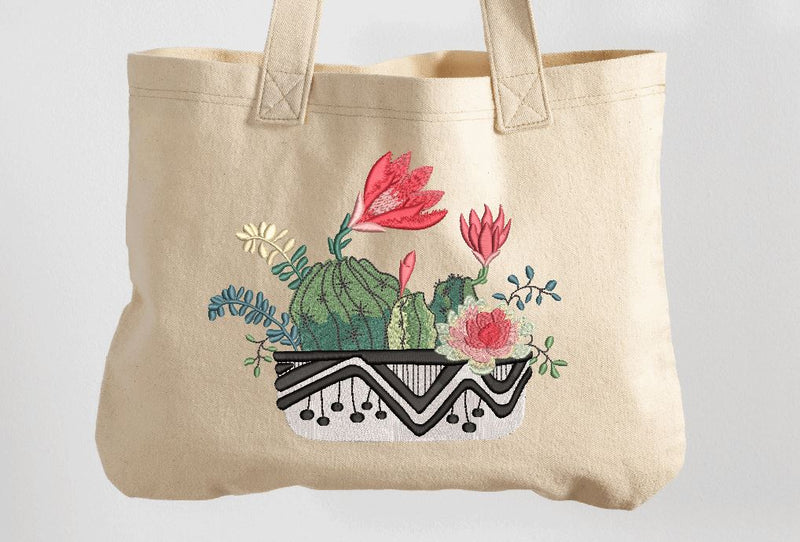 Succulent in a Pot, Cactus, Flower Machine Embroidery Design - So Fontsy