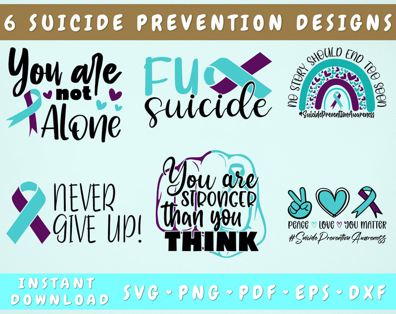 Suicide Prevention Awareness SVG Bundle, 6 Designs, Teal and Purple ...