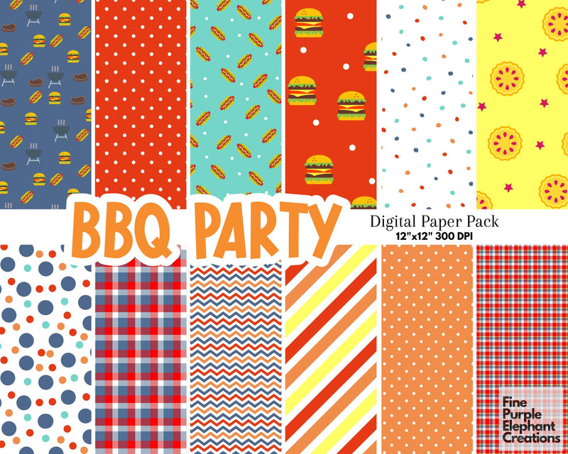 Summer BBQ Party Digital Paper | Picnic Scrapbook Paper - So Fontsy
