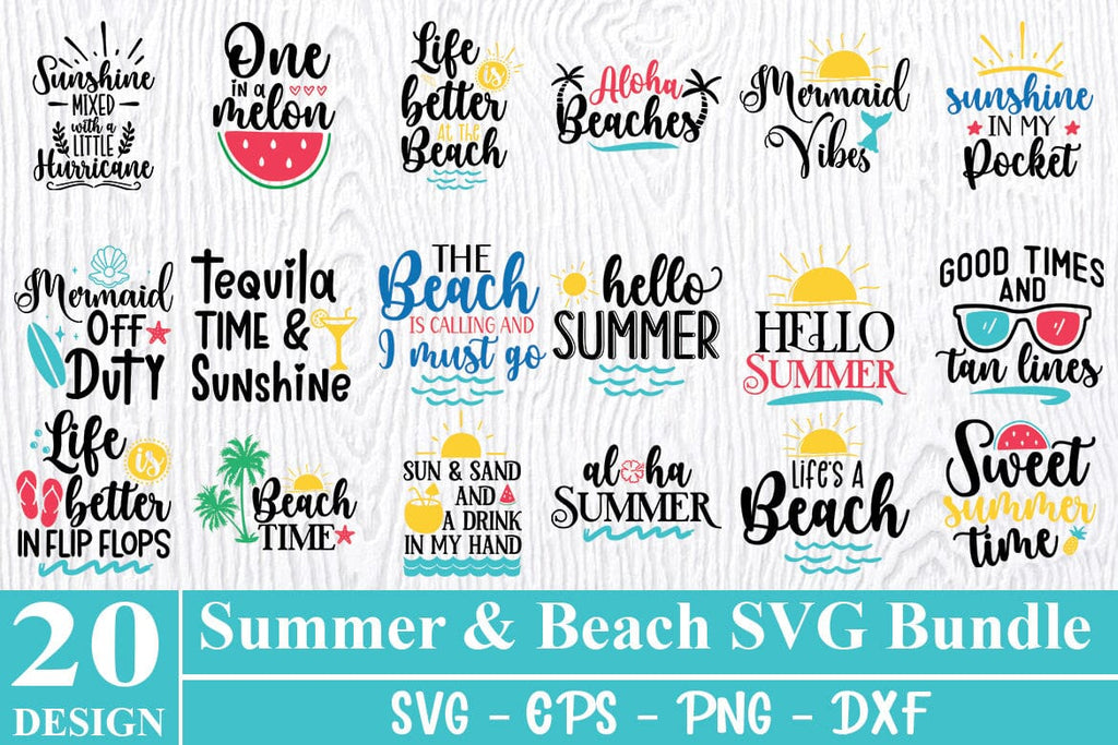 Summer & Beach SVG Bundle of 20 Cut Files for Cricut - So Fontsy