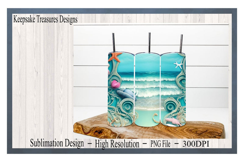 Summer Blue Ocean Waves, 20oz Straight Tumbler Wrap and Car Coaster ...