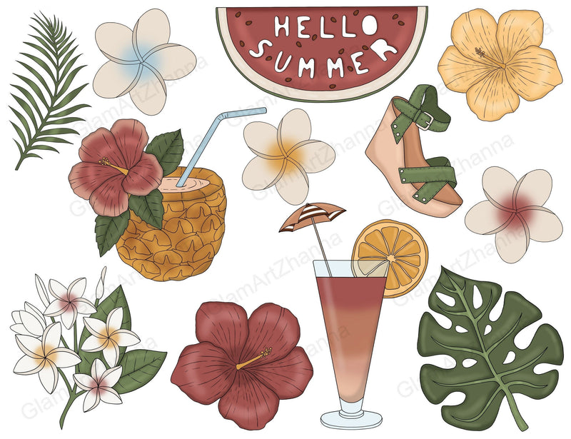 Summer Boho Clipart | Beach Party Graphics Set - So Fontsy