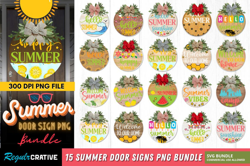 Summer Door Round Signs PNG Bundle - So Fontsy