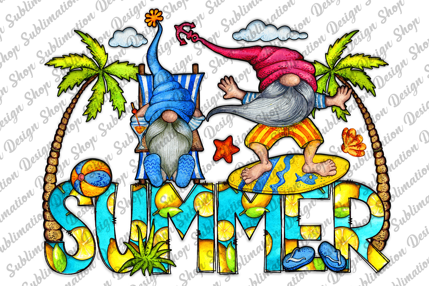 Summer Gnomes Png, Summer Design, Summer Gnome Sublimation, Surfing Png ...