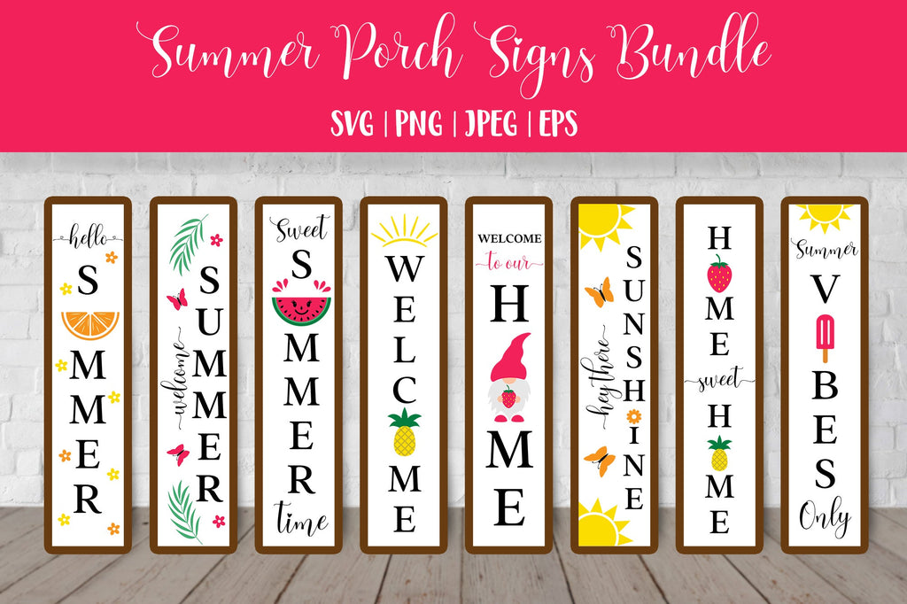 Summer Porch Sign SVG Bundle. Seasonal vertical front signs - So Fontsy