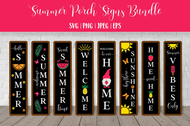 Summer Porch Sign SVG Bundle. Seasonal vertical front signs - So Fontsy