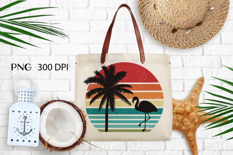 Summer retro sunset background | Flamingo sunset sublimation - So Fontsy