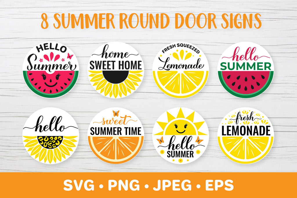 Summer round sign SVG bundle. Farmhouse welcome sign - So Fontsy