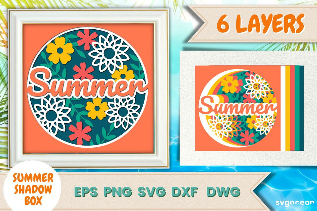 Summer Shadow Box | 3D Layered SVG | Lightbox - So Fontsy