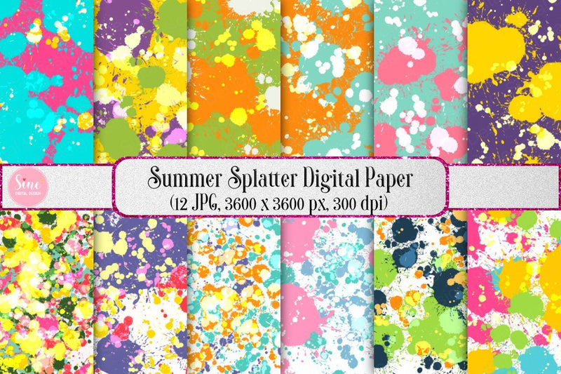 Summer Splatter Digital Papers Backgrounds Set - So Fontsy