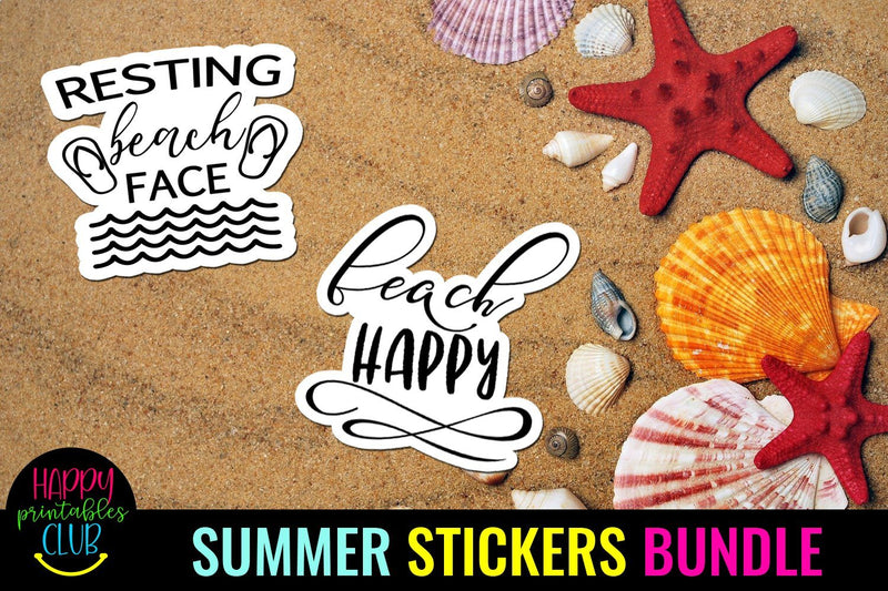 Summer Stickers Bundle- Printable Summer Beach Stickers PNG - So Fontsy