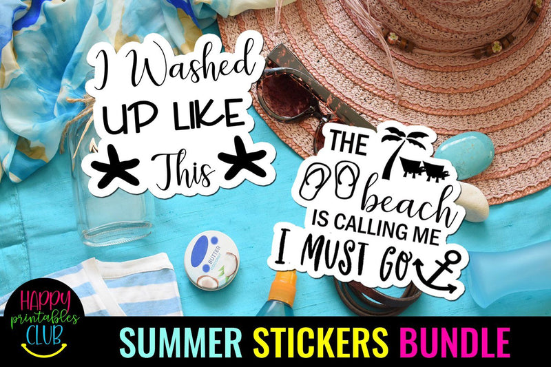 Summer Stickers Bundle- Printable Summer Beach Stickers PNG - So Fontsy