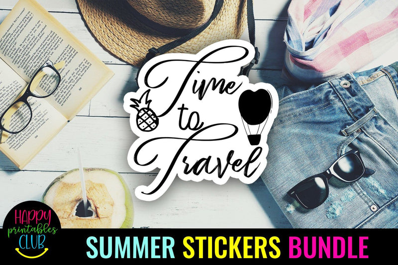 Summer Stickers Bundle- Printable Summer Beach Stickers PNG - So Fontsy