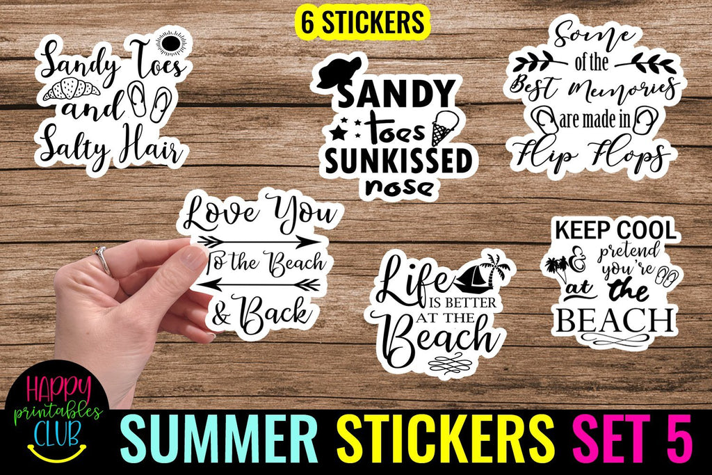 Summer Stickers Pack 5- Printable Summer Beach Stickers PNG - So Fontsy