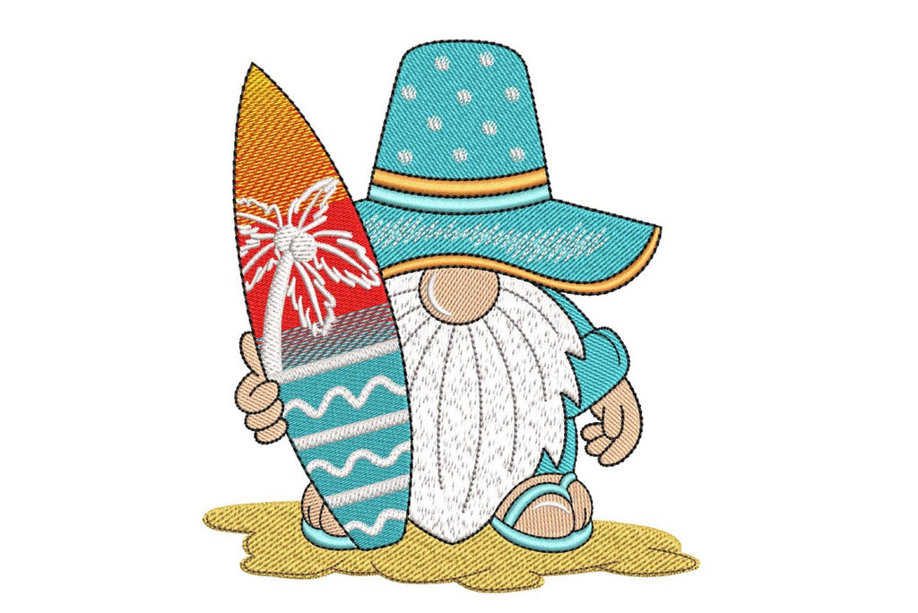 Summer Surfer Gnome Embroidery Design, 3 sizes, Instant Download - So ...