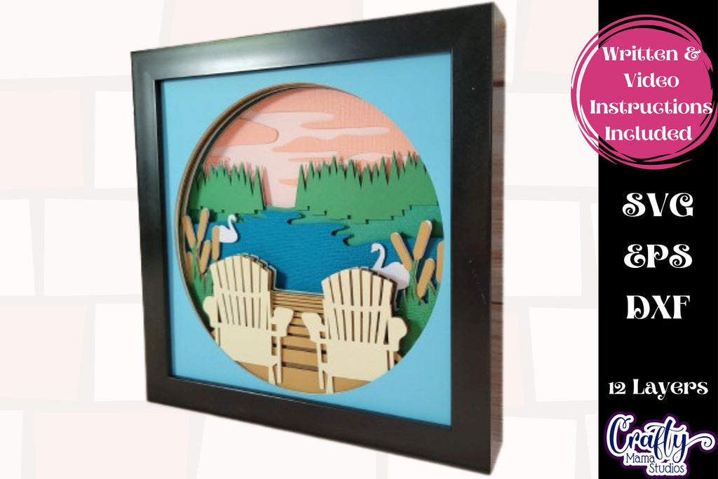 Summer Svg Shadow Box, 3D Layered Lake View Vacation File - So Fontsy