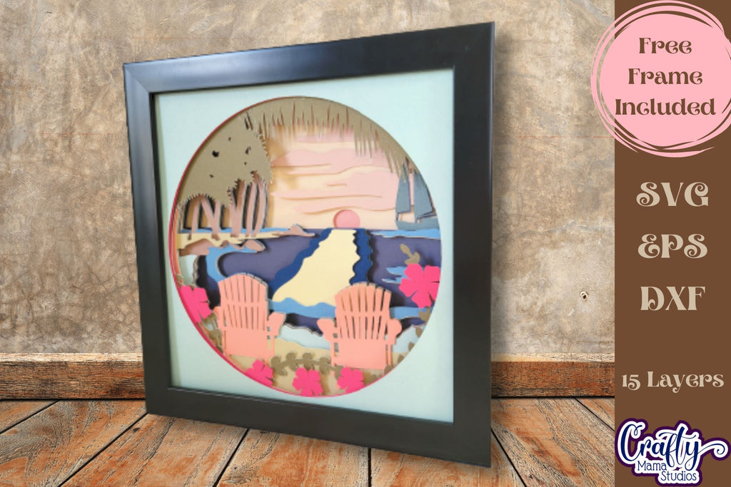 Summer Svg Shadow Box, 3D Layered Ocean View Vacation File - So Fontsy