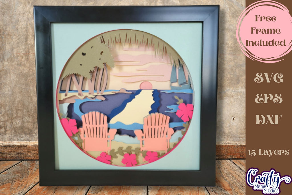 Summer Svg Shadow Box, 3D Layered Ocean View Vacation File - So Fontsy