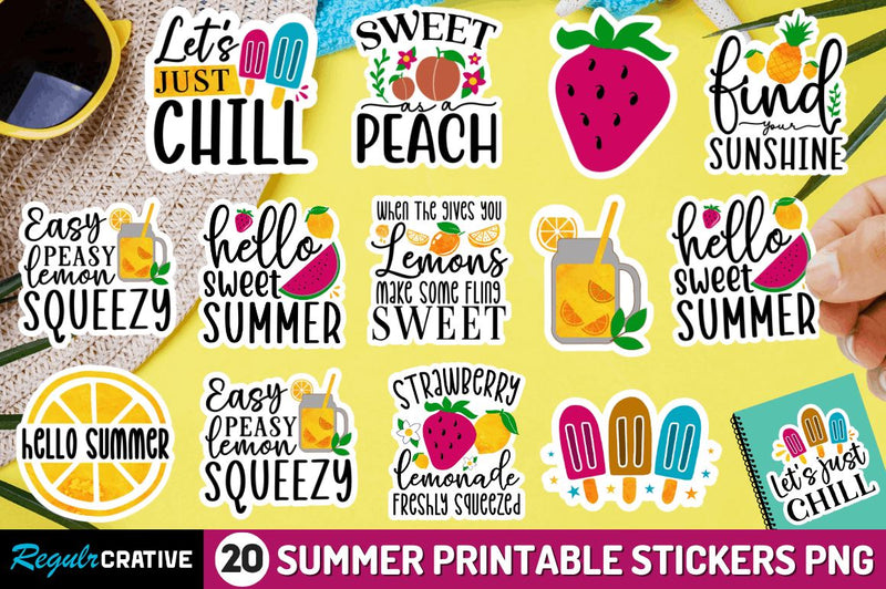 Summer Sweets Printable Stickers PNG Bundle - So Fontsy