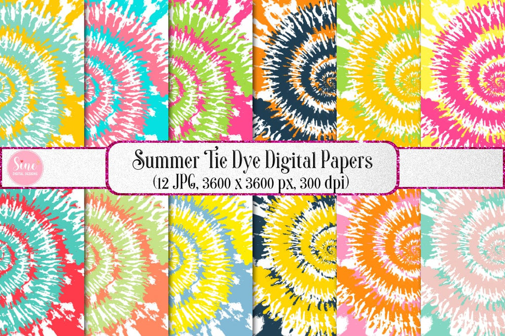 Summer Tie Dye Digital Papers Backgrounds Set - So Fontsy