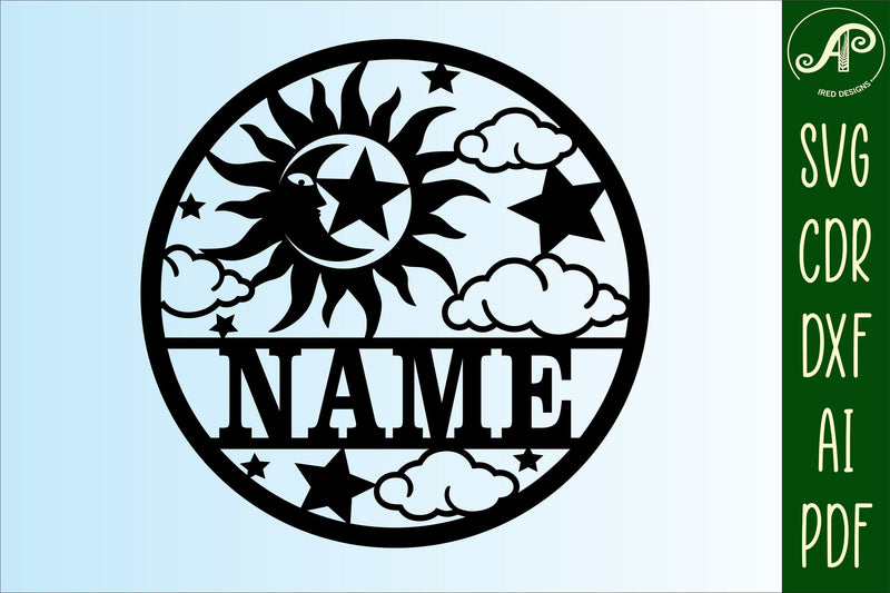 Sun and moon name sign svg laser cut template - So Fontsy