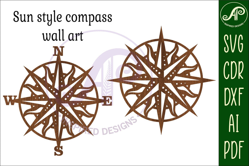 Sun Compass wall art sign, SVG file. vector - So Fontsy