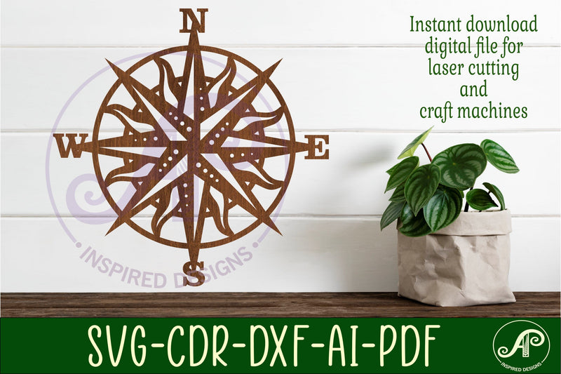 Sun Compass wall art sign, SVG file. vector - So Fontsy