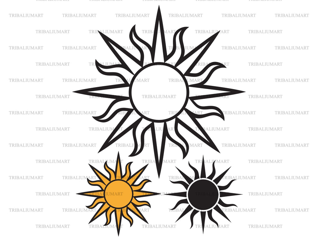 Sun. Cut files for Cricut. Clip Art silhouettes (eps, svg, pdf, png ...