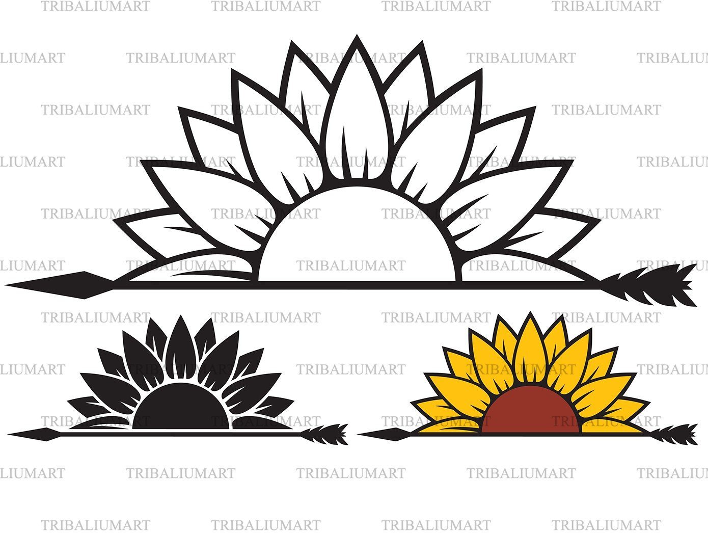 Sunflower and arrow. Cut files for Cricut. Clip Art silhouette (eps ...