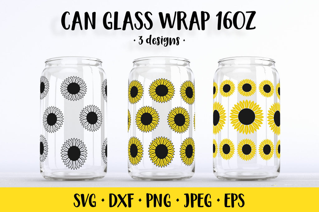 Sunflower beer can glass wrap SVG. Floral glass can - So Fontsy