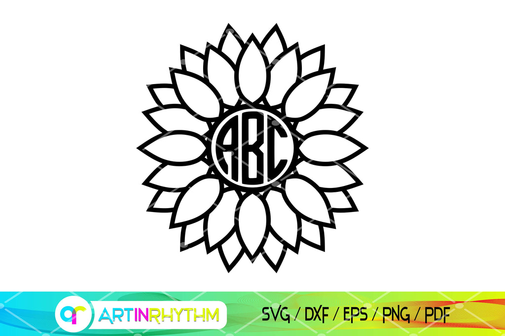 Sunflower Circle Monogram Svg, Circle Monogram Frame Svg - So Fontsy