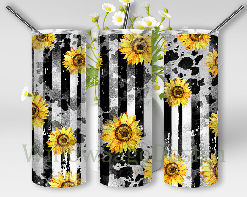Sunflower Cow Print 20oz Tumbler Wrap, Sunflowers Tumbler Design ...